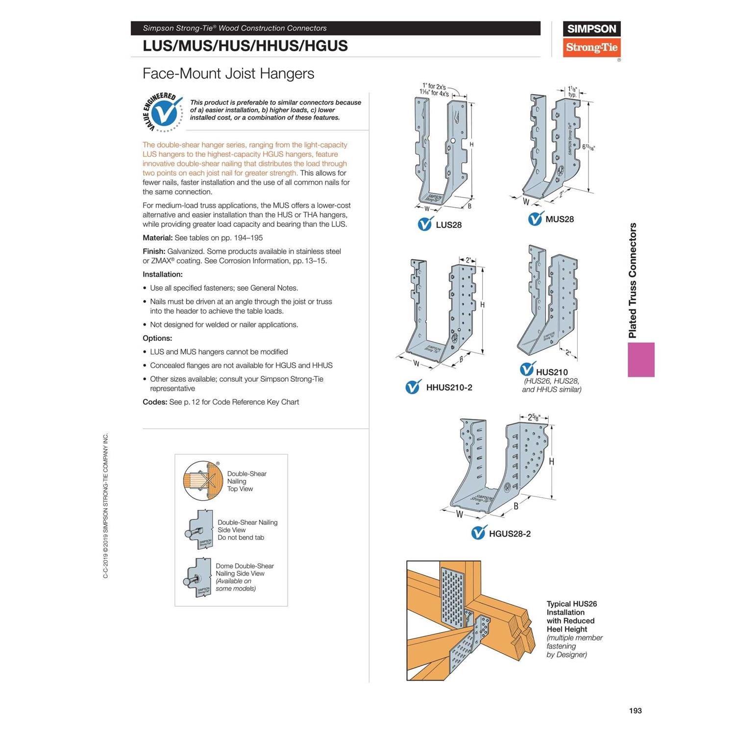 Simpson Strong-Tie Joist Hanger LUS26Z - Hardware&Tools Online Store