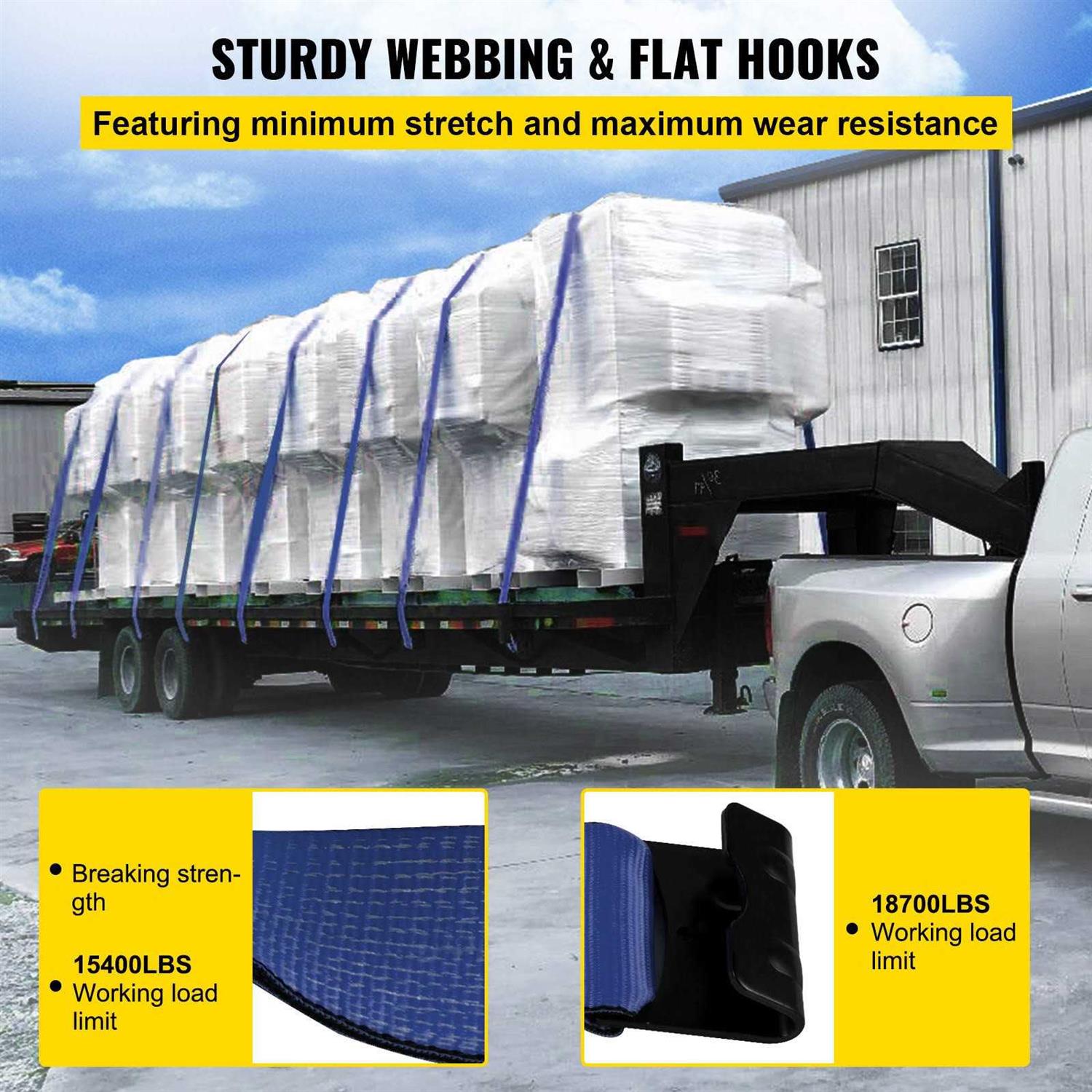 VEVOR Truck Straps 4 inchx30' Winch Straps with a Flat Hook Flatbed Tie ...
