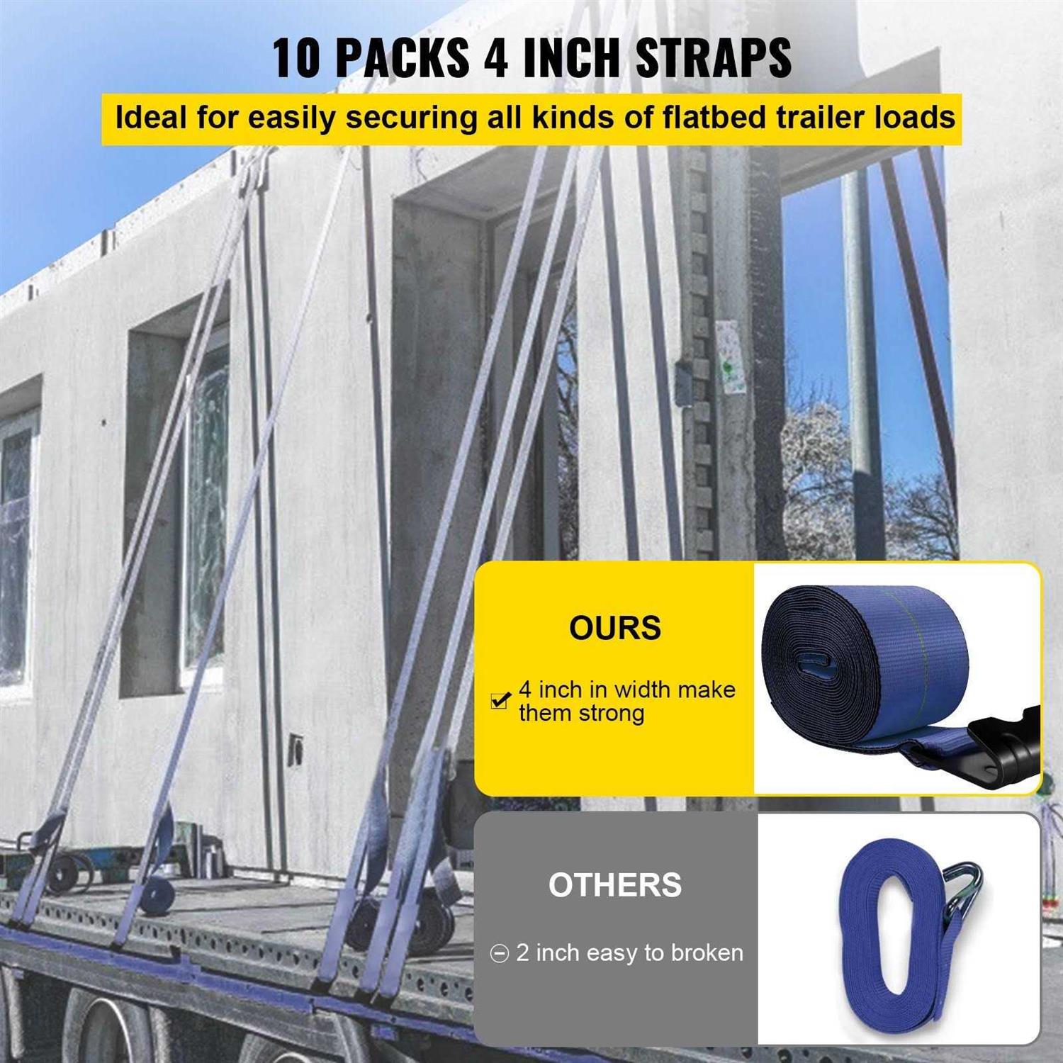 VEVOR Truck Straps 4 inchx30' Winch Straps with a Flat Hook Flatbed Tie ...