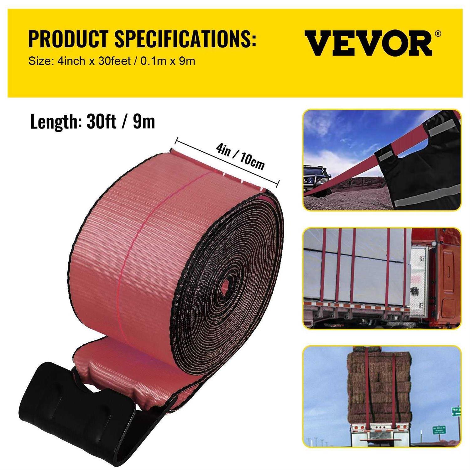 VEVOR Truck Straps 4 inchx30' Winch Straps with a Flat Hook Flatbed Tie ...
