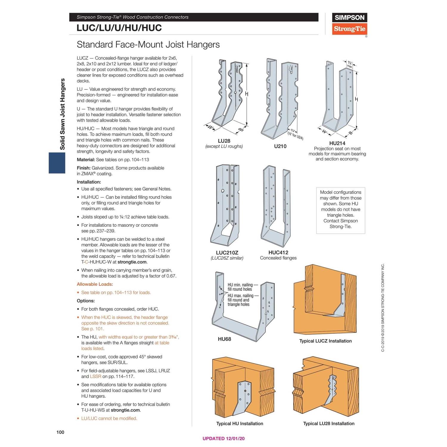 Simpson Strong-Tie LUC210Z Joist Hanger Concealed 2x10 - Hardware&Tools ...