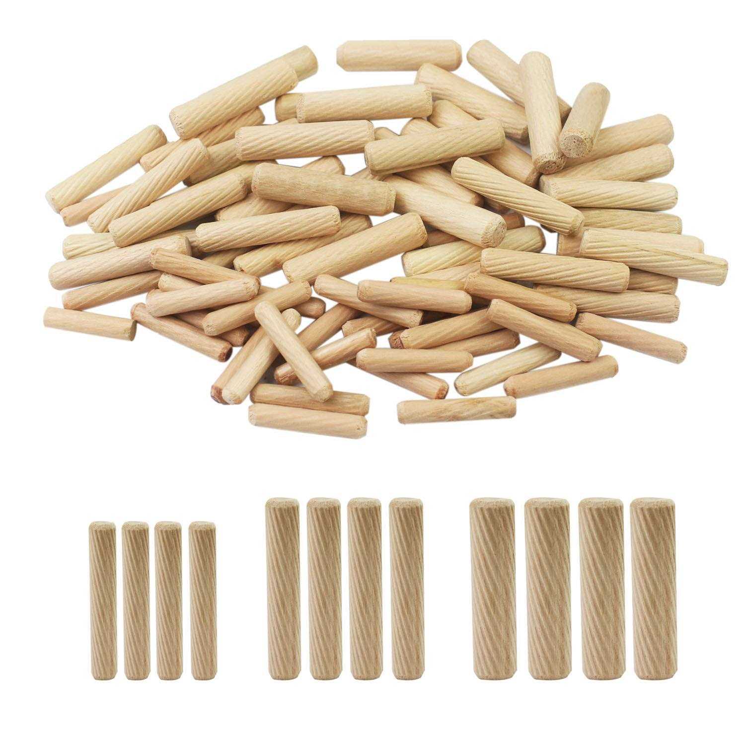 Luckkyme, 400pcs 1/4” 5/16” 3/8 L Fluted Wood Dowel Pins Beveled Ends ...