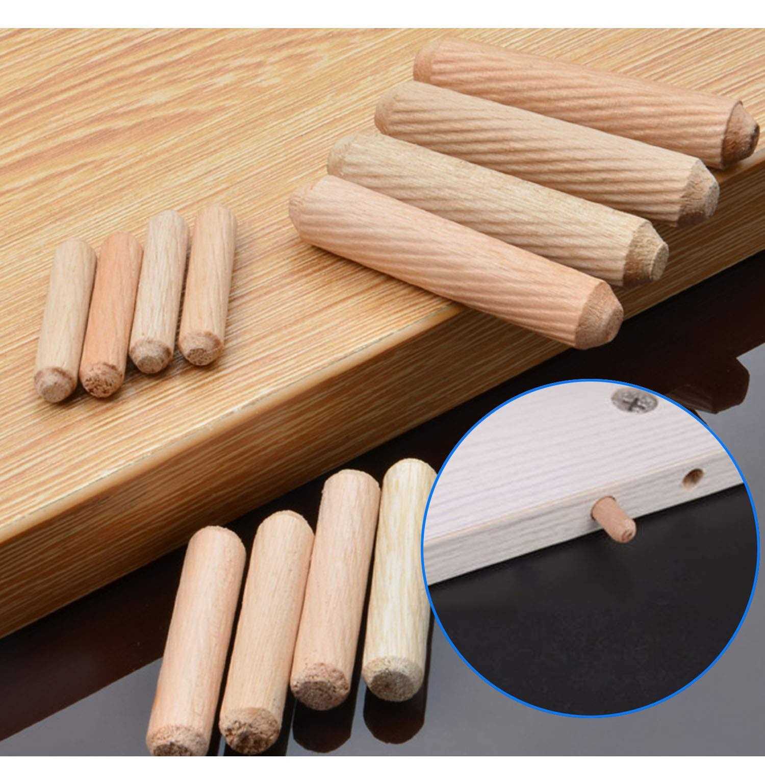 Luckkyme, 400pcs 1/4” 5/16” 3/8 L Fluted Wood Dowel Pins Beveled Ends ...