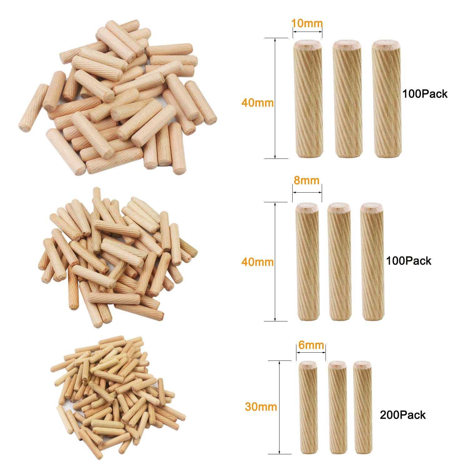 Luckkyme, 400pcs 1/4” 5/16” 3/8 L Fluted Wood Dowel Pins Beveled Ends ...