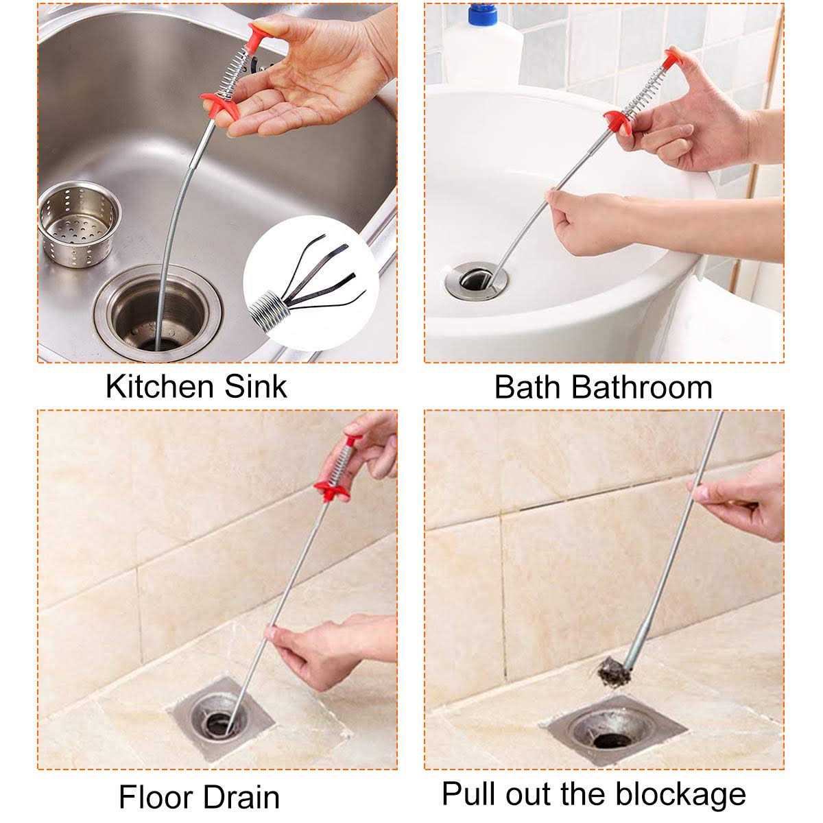 Forliver Snake Drain Hair Drain Clog Remover Cleaning Tool Pipe Snake ...