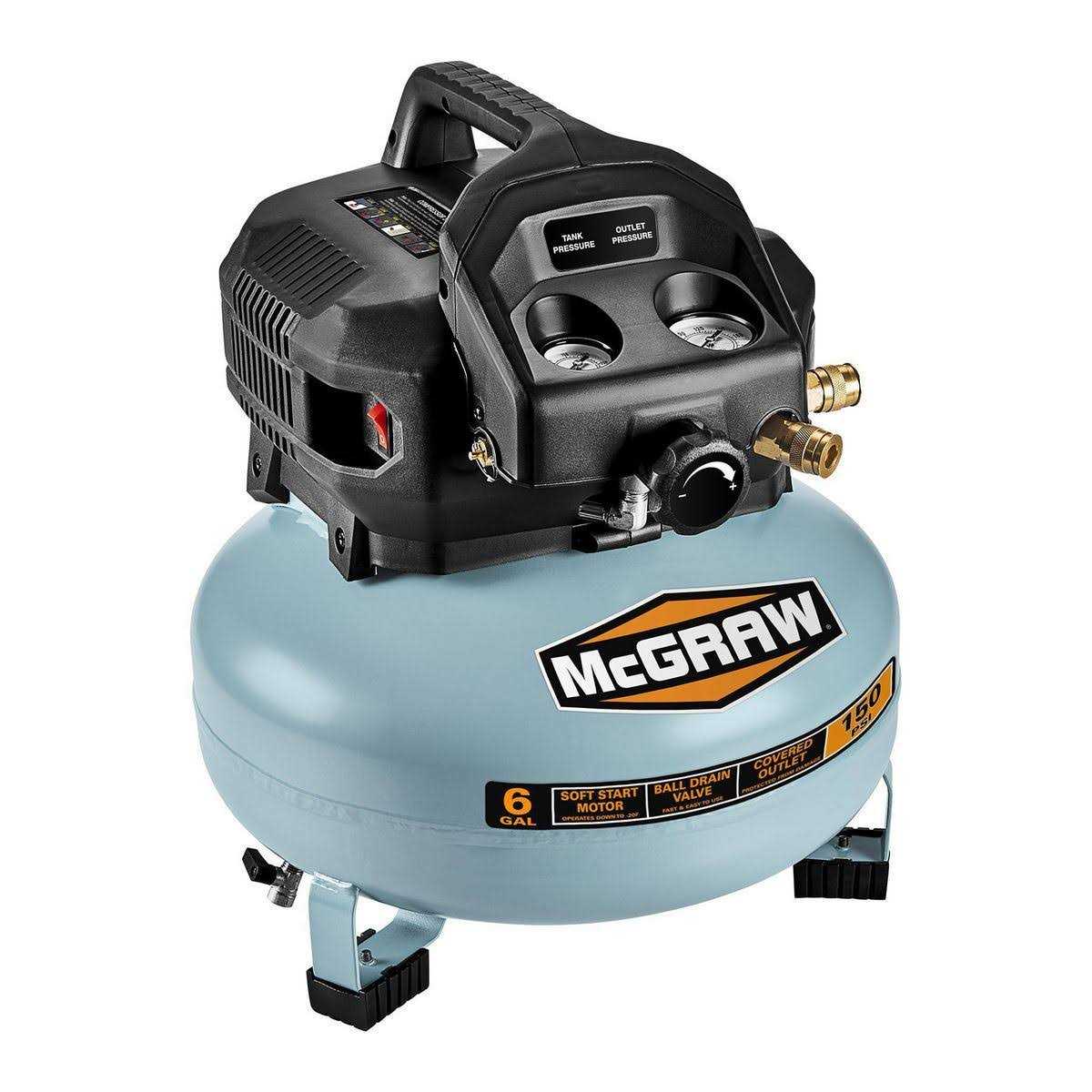 Mcgraw 6 gallon 0.8 HP 150 PSI Oil-Free Pancake Air Compressor ...