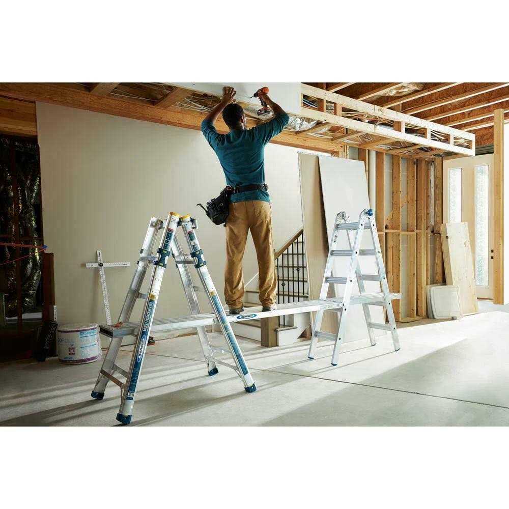 Werner 22 ft. Reach Aluminum 5-in-1 Multi-Position Pro Ladder with ...