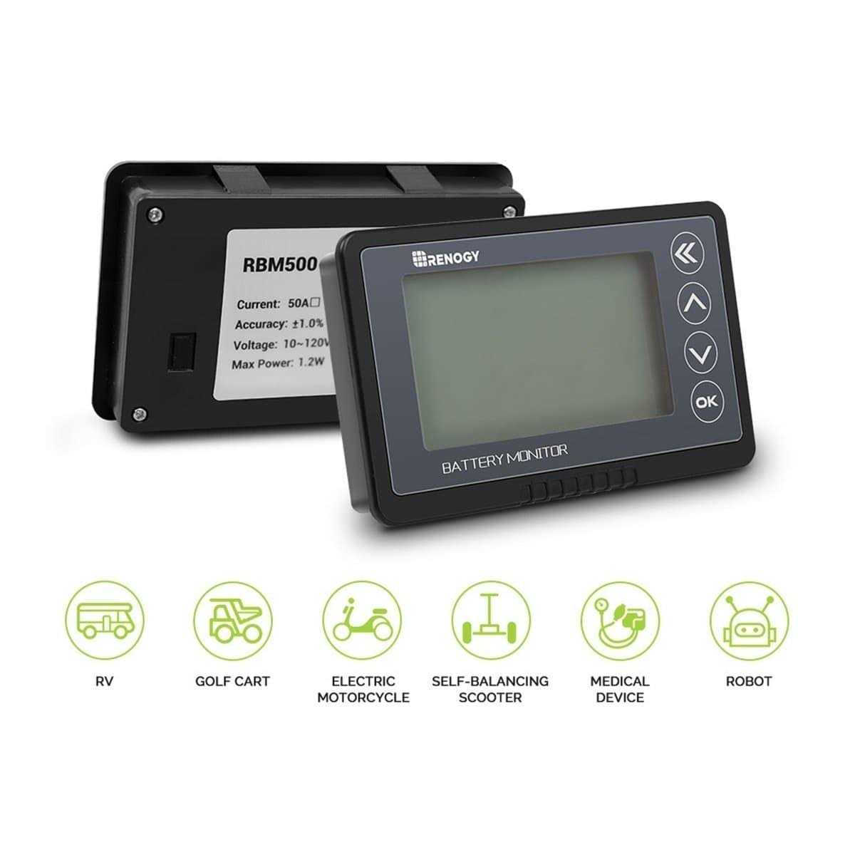 Renogy 500A Battery Monitor With Shunt, High and Low Voltage ...