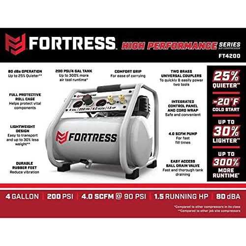 HFT FORTRESS Air Compressor 4 Gallon 200 PSI High Performance FORTRESS - Hardware&Tools Online Store