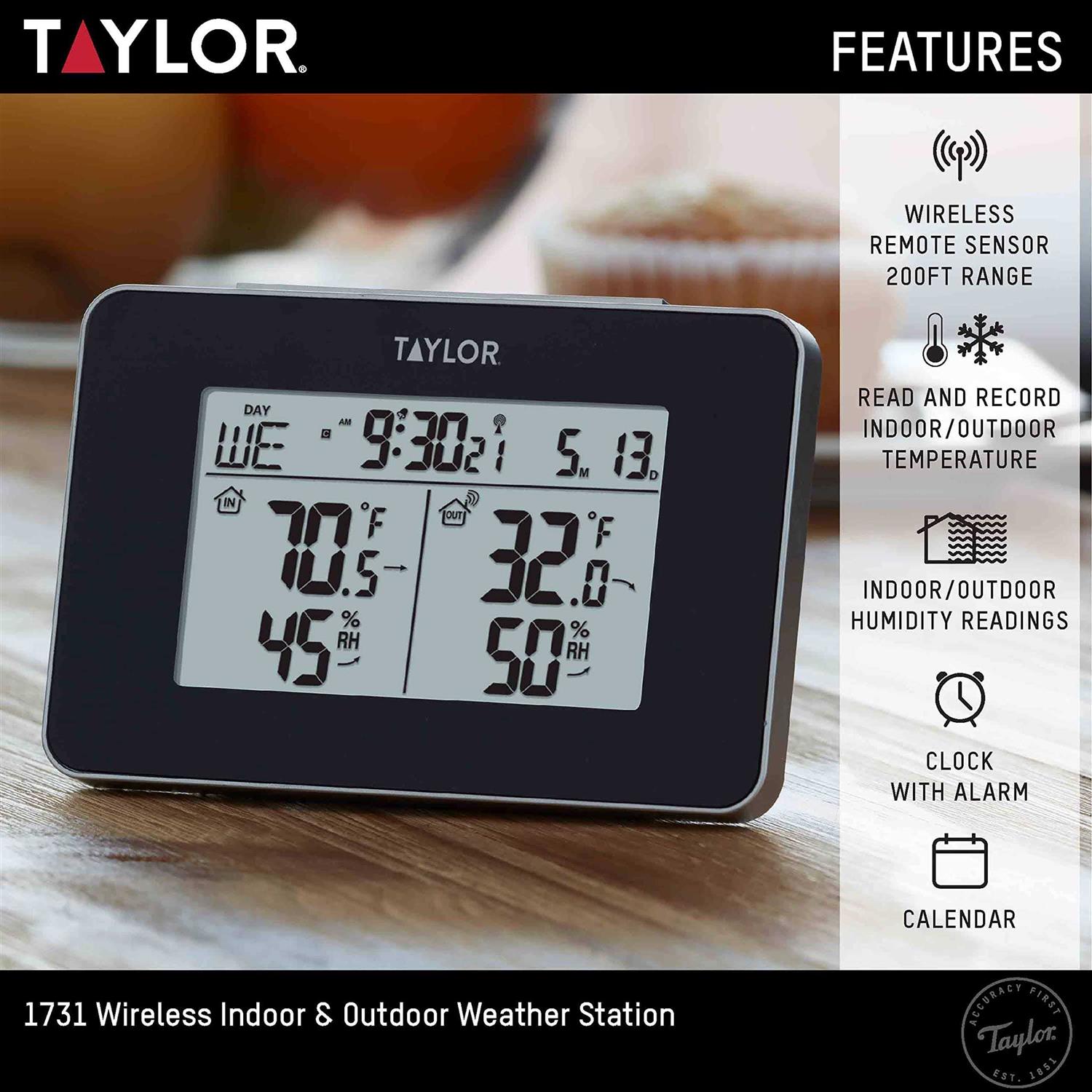 Taylor 1731 Wireless Indoor & Outdoor Weather Station with Hygrometer ...