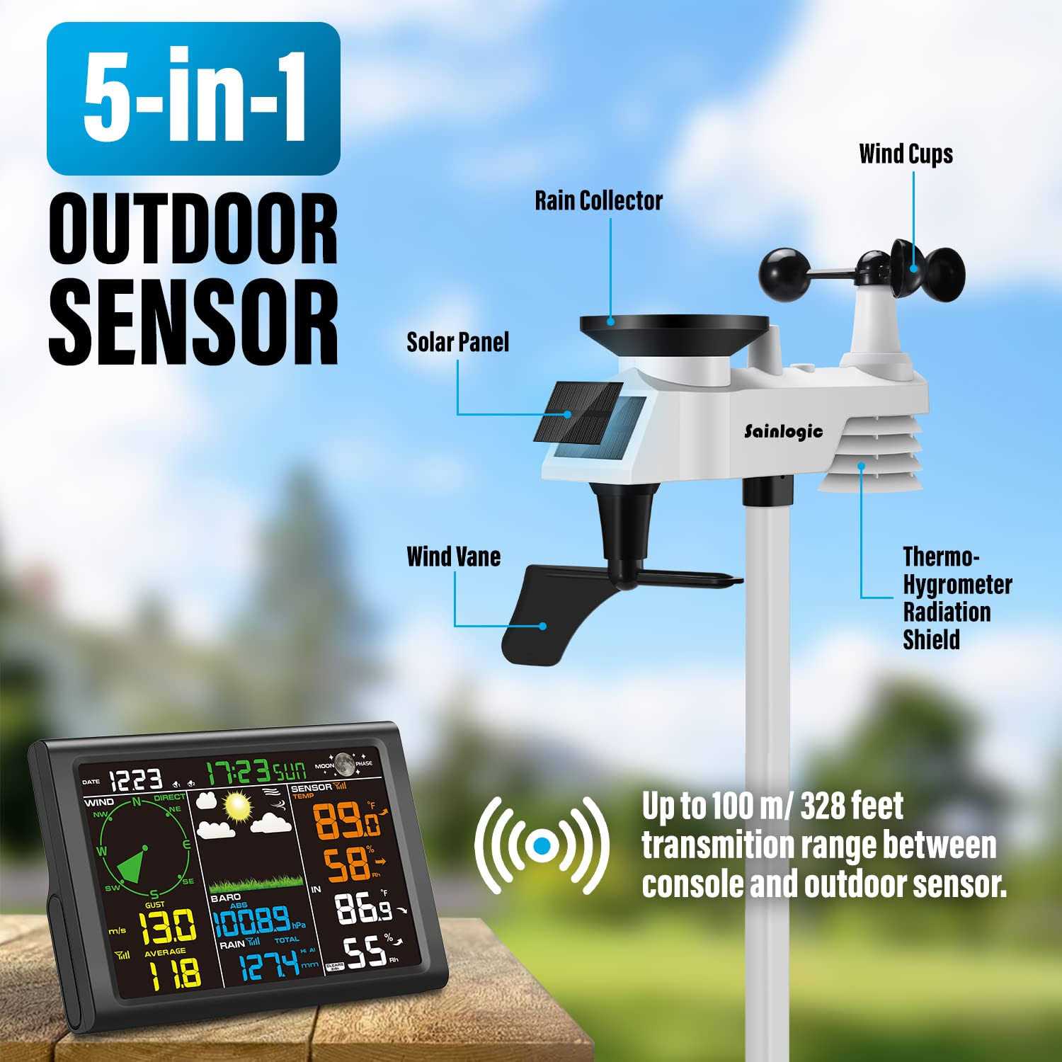 sainlogic Wireless Weather Station with Outdoor Sensor 8-in-1 Weather ...