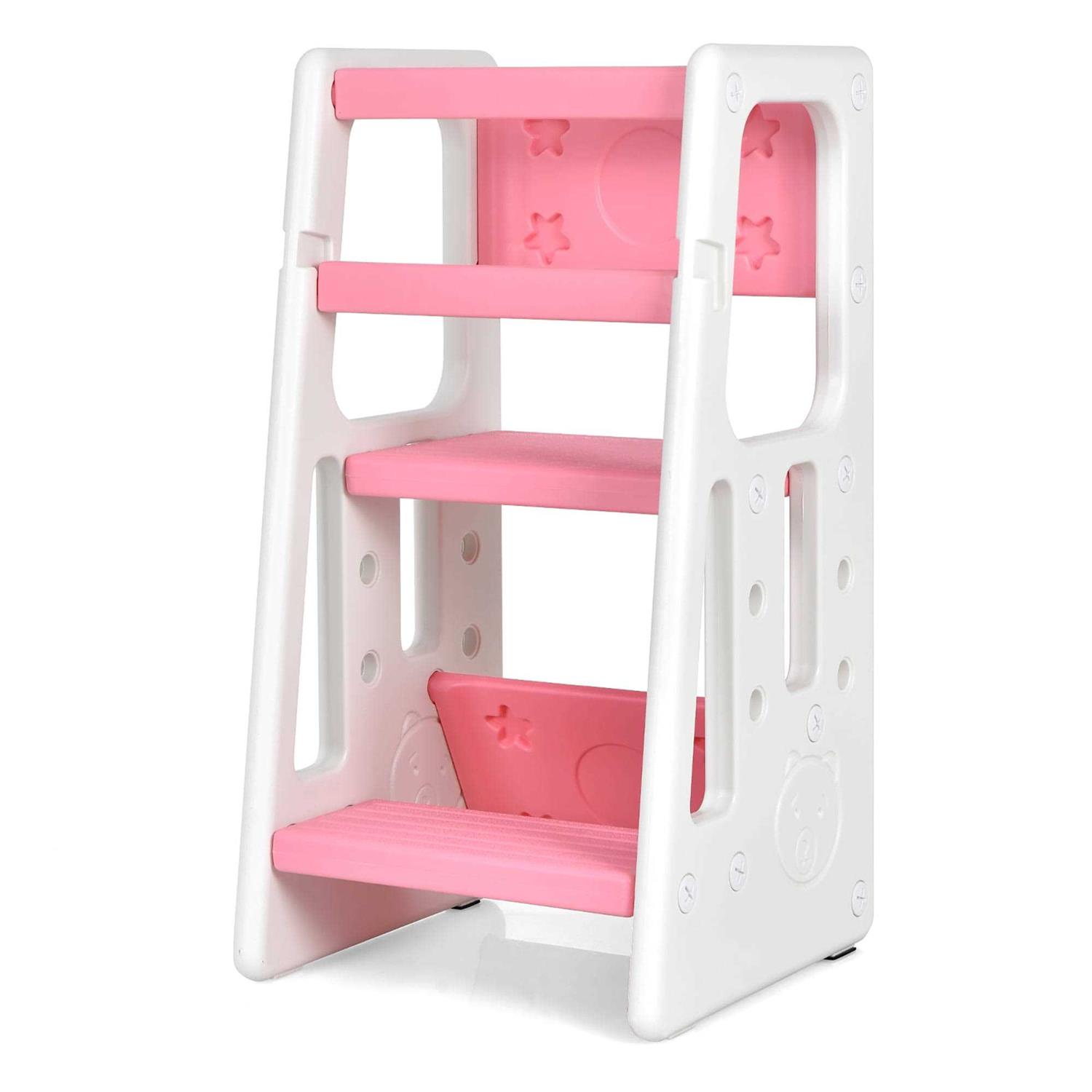 Costway Kids Kitchen Step Stool with Double Safety Rails Toddler ...