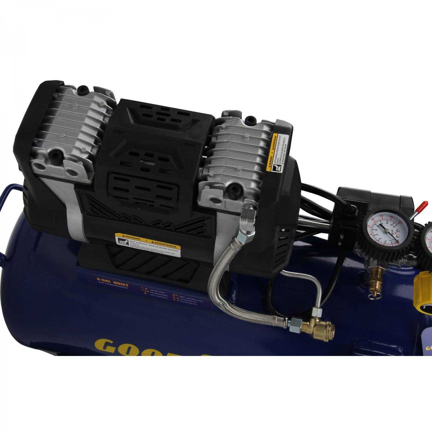 Goodyear. 8 Gallon Quiet. Oil-Free Horizontal Air Compressor. Portable ...