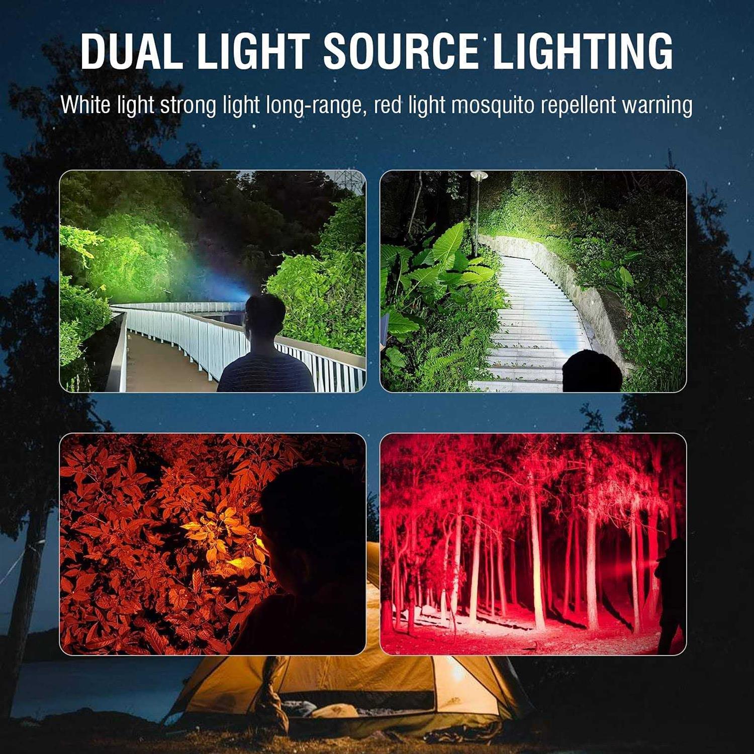 BORUIT RJ-3000 LED Rechargeable Headlamp,3 White LED Hunting 5000 ...