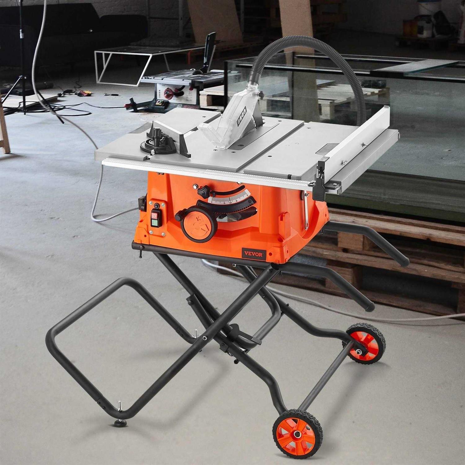 VEVOR Table Saw with Stand 10 in. Electric Cutting Machine 5000RPM 25 ...
