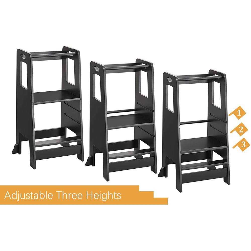 homye Kid's Wooden Kitchen Step Stool Adjustable Platform Standing ...