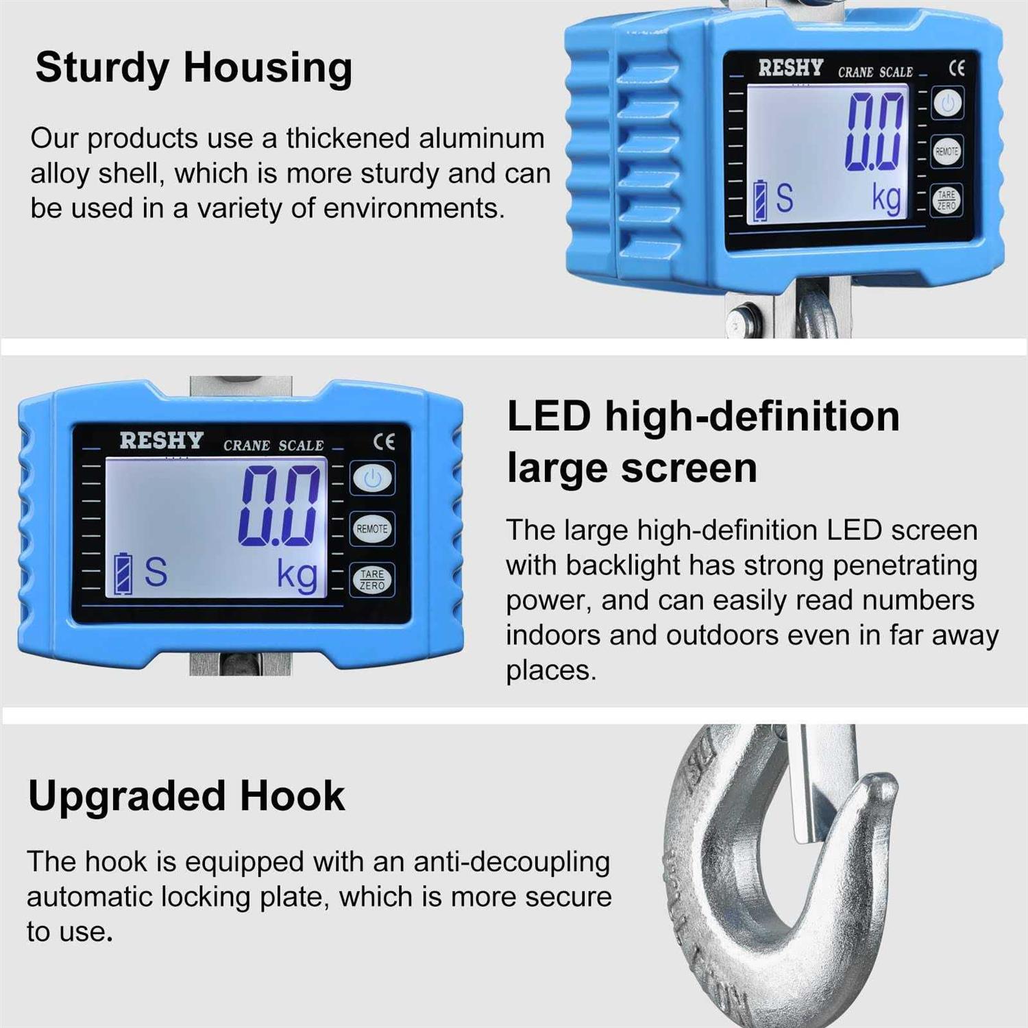 Reshy Digital Crane Scale 2200lb1000kg Digital Hanging Scale Industri ...