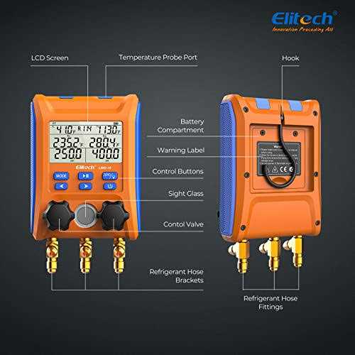 Elitech Digital Manifold Gauge 2-Way Valve with Thermometer Clamps for hvac systems - Hardware ...