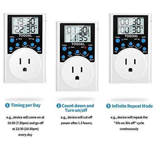 TOGOAL Digital Infinite Repeat Cycle Timer Plug with Countdown and 24 Hour Daily on-off Programs ...