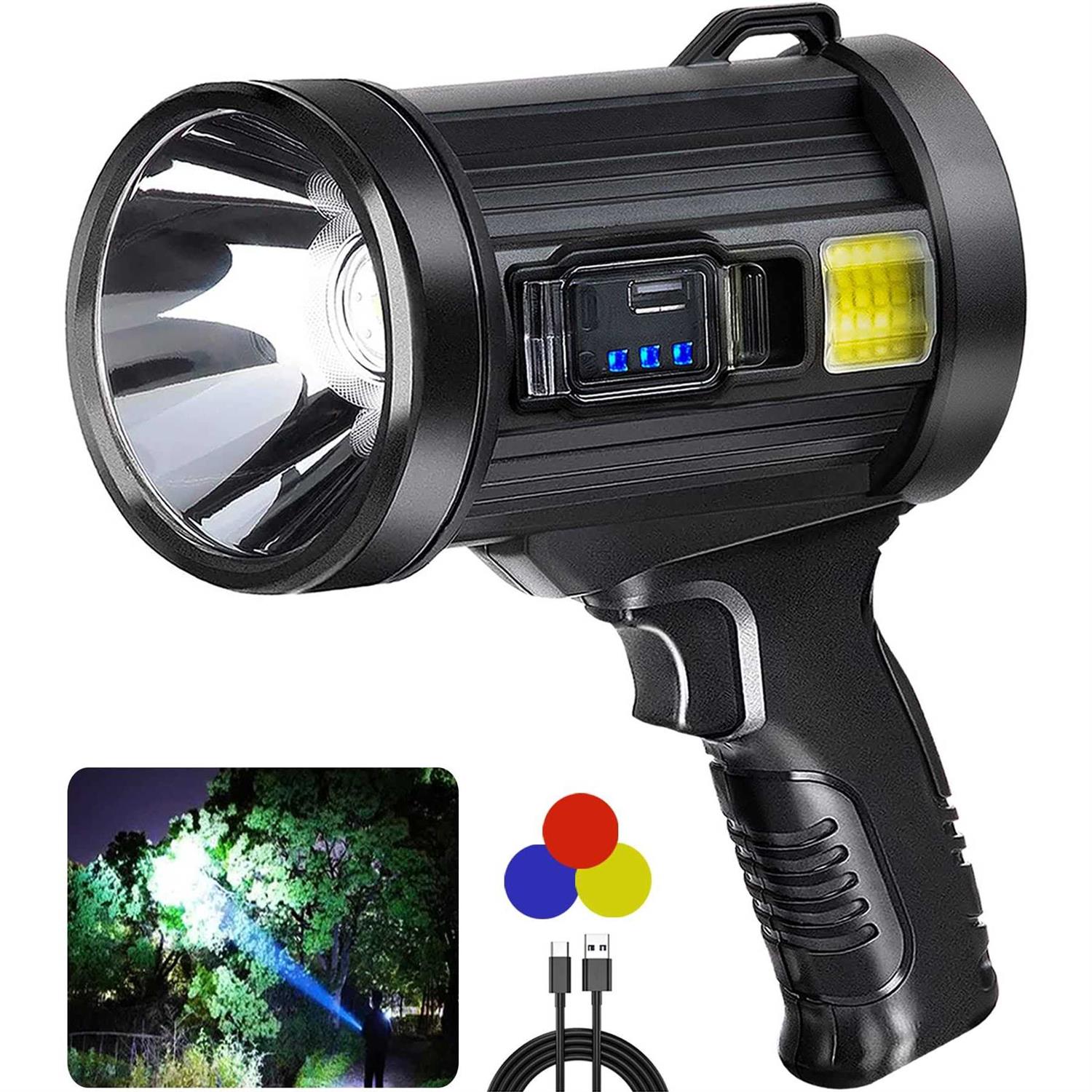 Rechargeable Spotlight Flashlight, Super Bright 900,000 Lumens ...