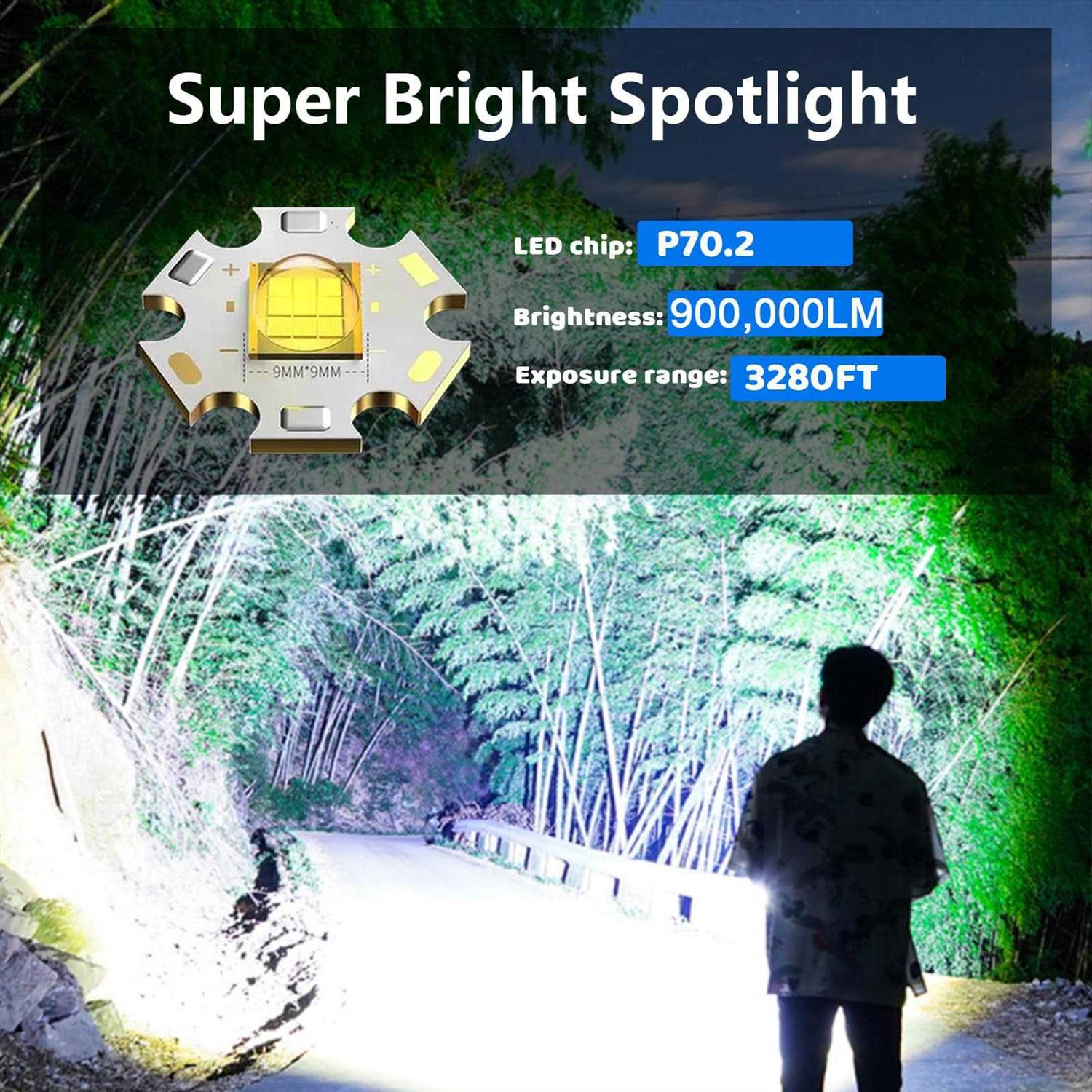 Rechargeable Spotlight Flashlight, Super Bright 900,000 Lumens ...