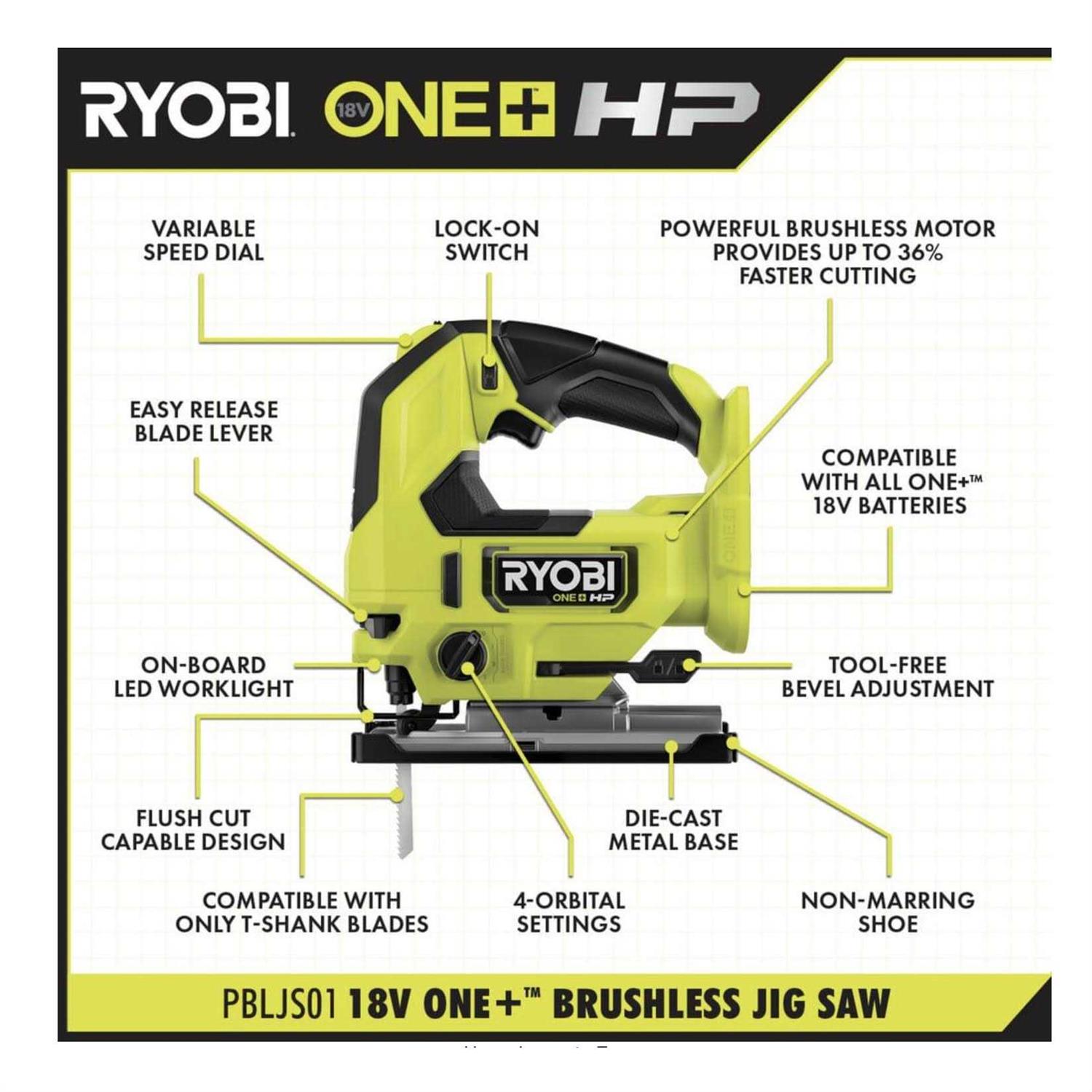 Ryobi Jig Saw Pbljs01b ONE+ HP 18V Brushless Cordless - Hardware&Tools ...