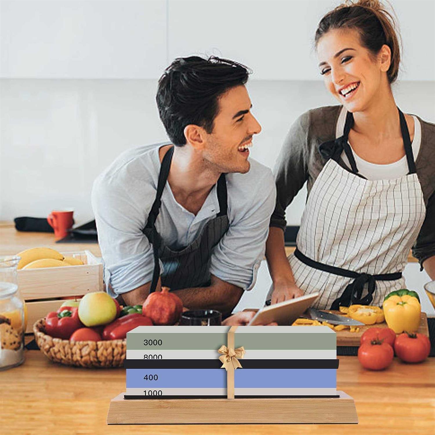 Sharpening Stone Whetstone Set 4 Side Grit 400/1000 3000/8000 Premium ...