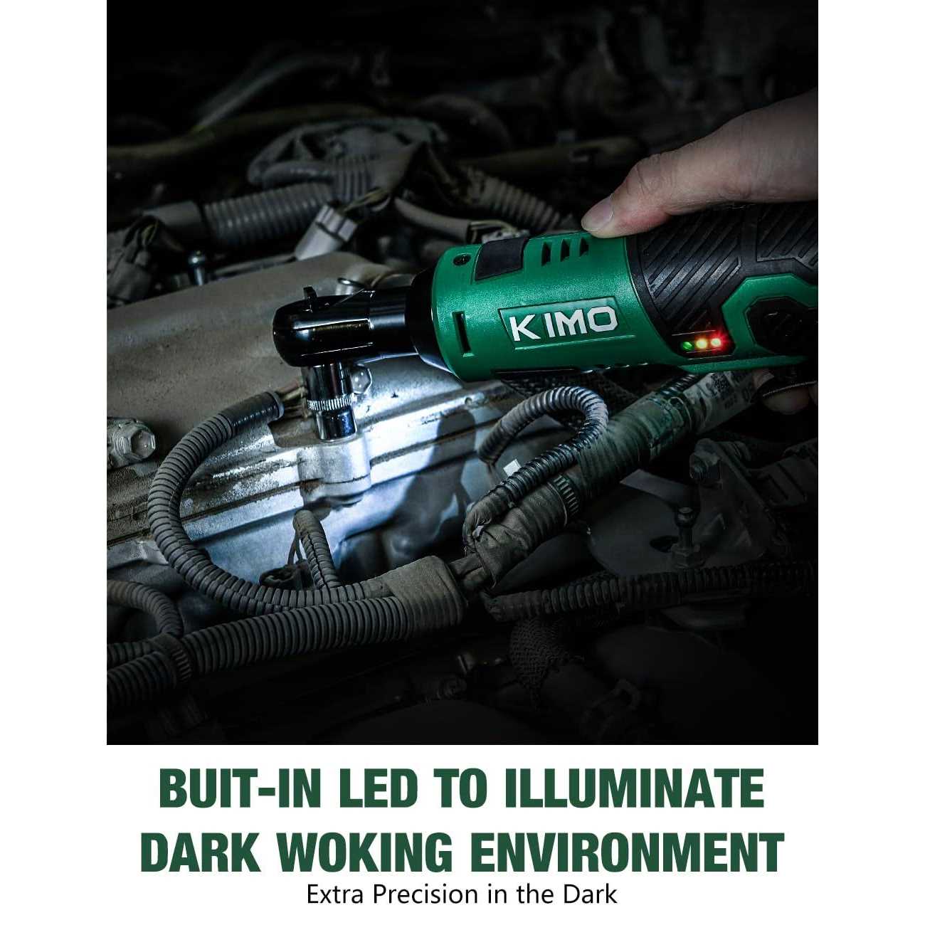 KIMO 3/8 Cordless Electric Ratchet Wrench Set 40 Ft-lbs 400 RPM 12V ...