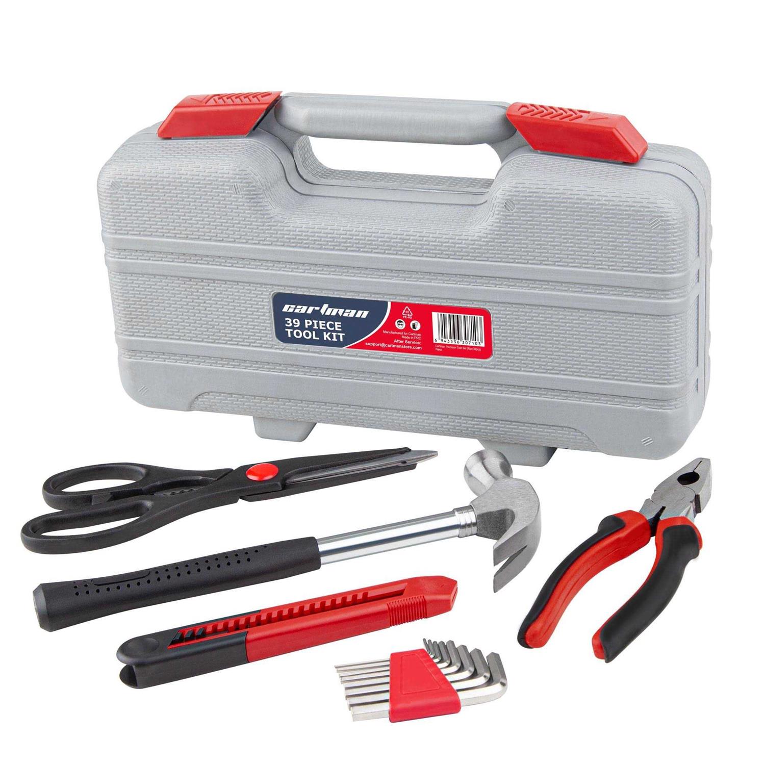 Cartman 39-Piece Tool Set General Household Hand Tool Kit with Plastic Toolbox Storage Case ...