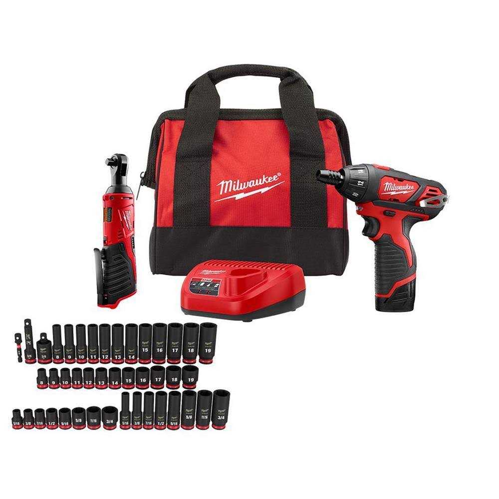 Milwaukee M12 12V Lithium-Ion Cordless 3/8 in. Ratchet/Screwdriver Kit ...