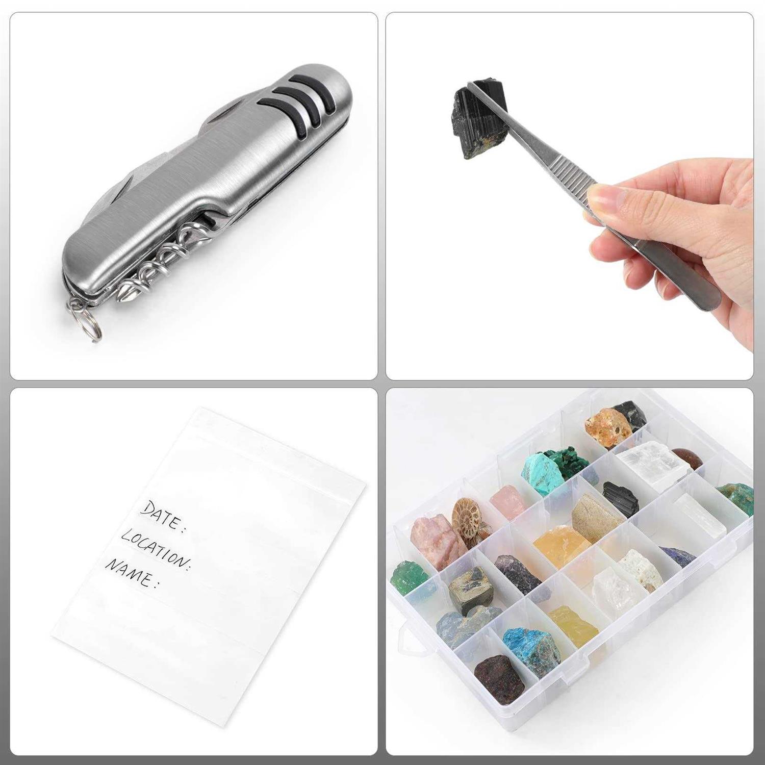 MYSTERYSTONE 23 Pieces Rock Hammer Kit for Rock Hounding Complete Great ...