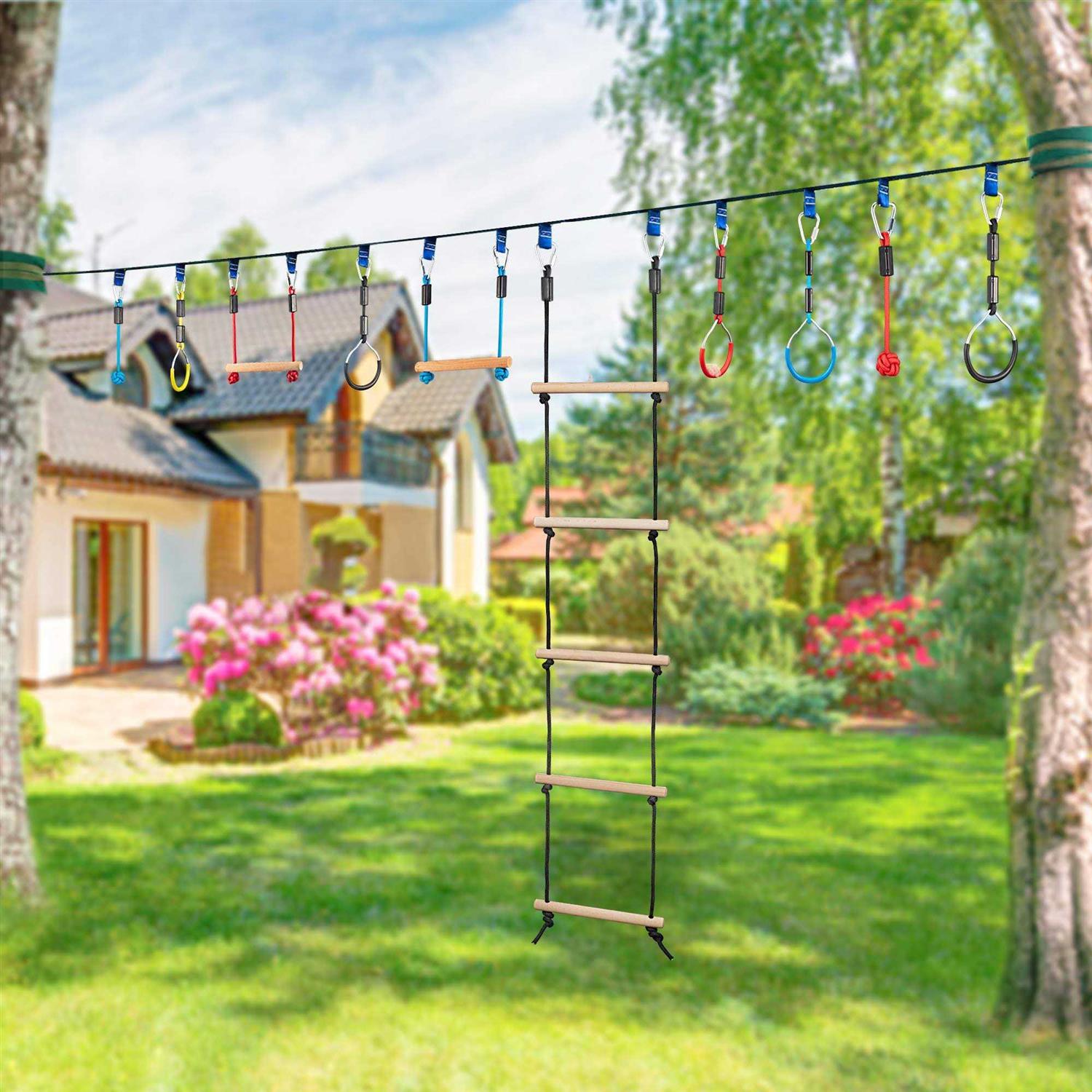 MONT PLEASANT Rope Ladder for Kids Climbing Obstacle Wooden Swing Rope ...