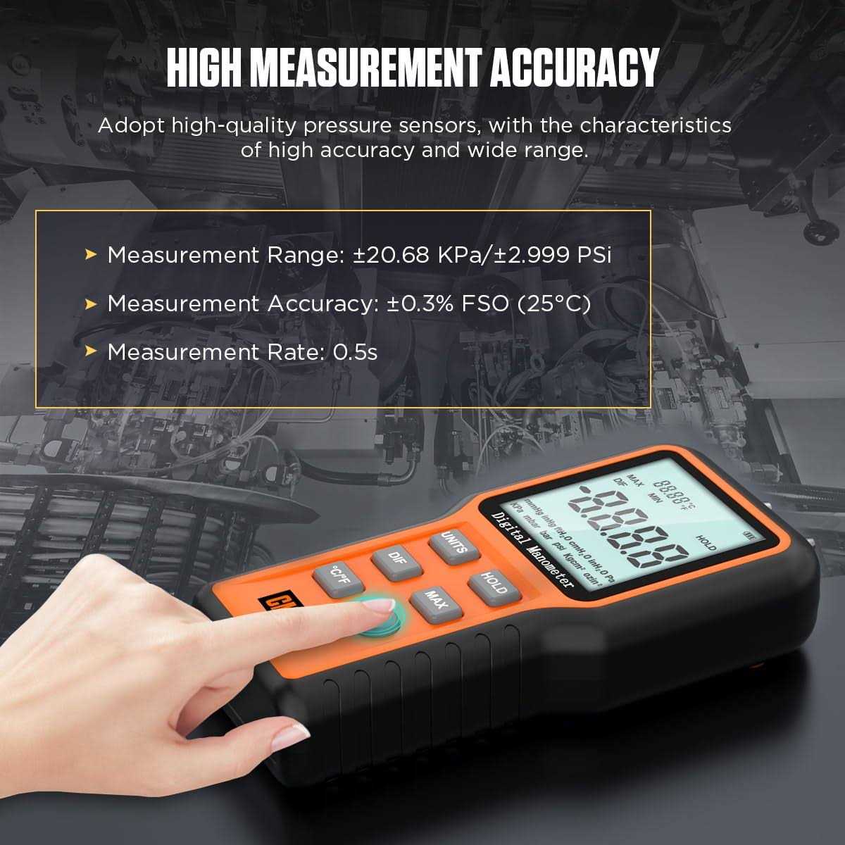 CMTOOL Manometer Gas Pressure Tester Digital Manometer HVAC Gauge ...