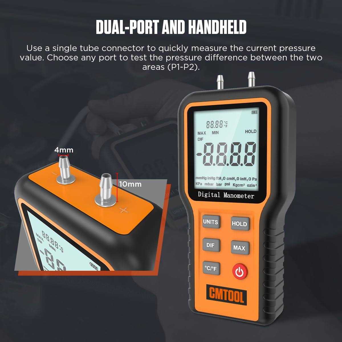 CMTOOL Manometer Gas Pressure Tester Digital Manometer HVAC Gauge ...