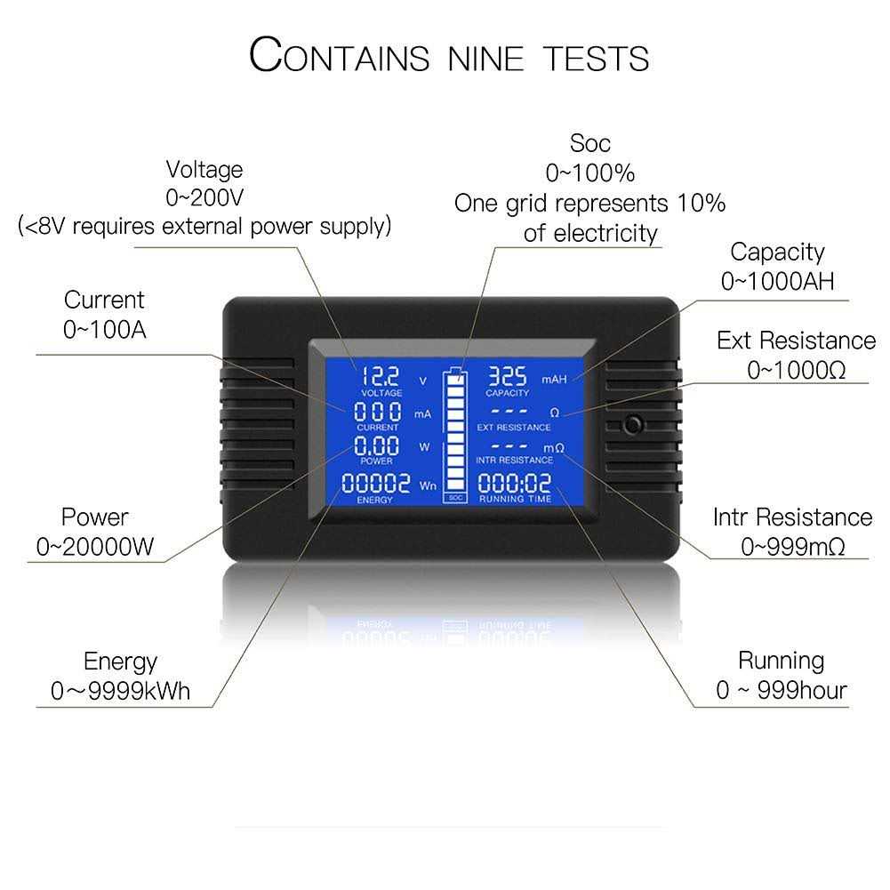 DC Multifunction Battery Monitor Meter,0-200V,0-100A LCD Display Digital Current Voltage Solar ...