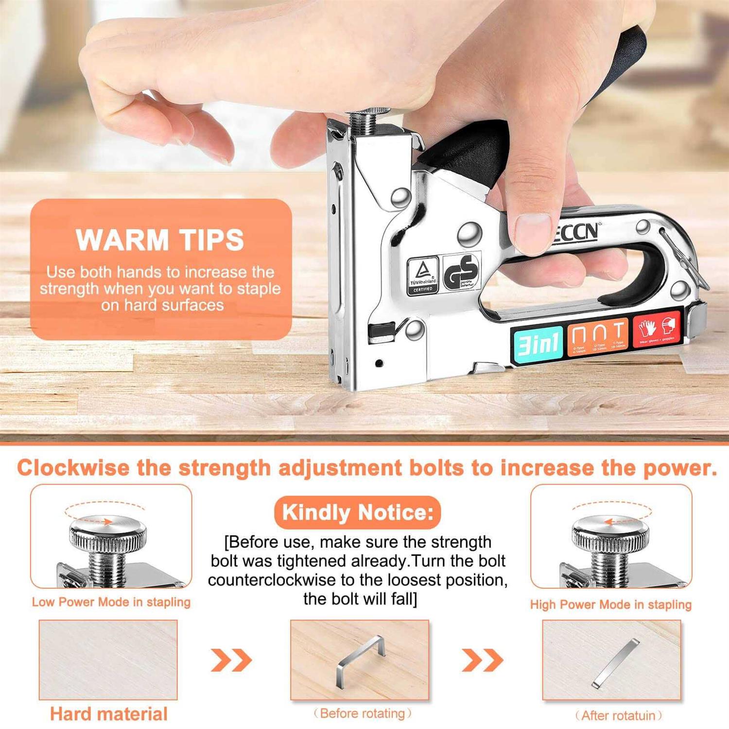 AECCN Staple Gun with Remover 3 in 1 Heavy Duty Staple Nail Steel Gun ...