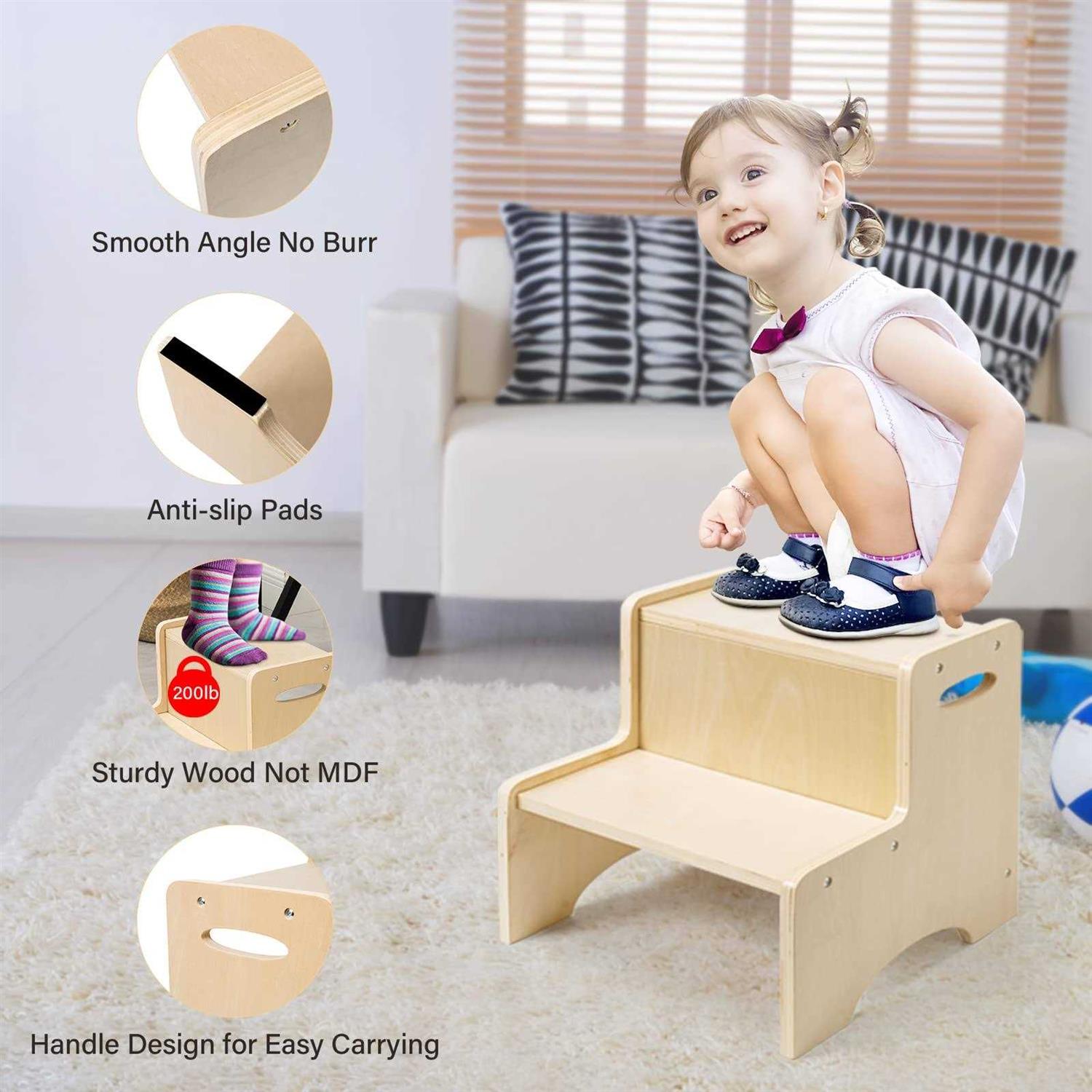WOOD City Wooden Toddler Step Stool for Kids Bathroom Potty Stool ...