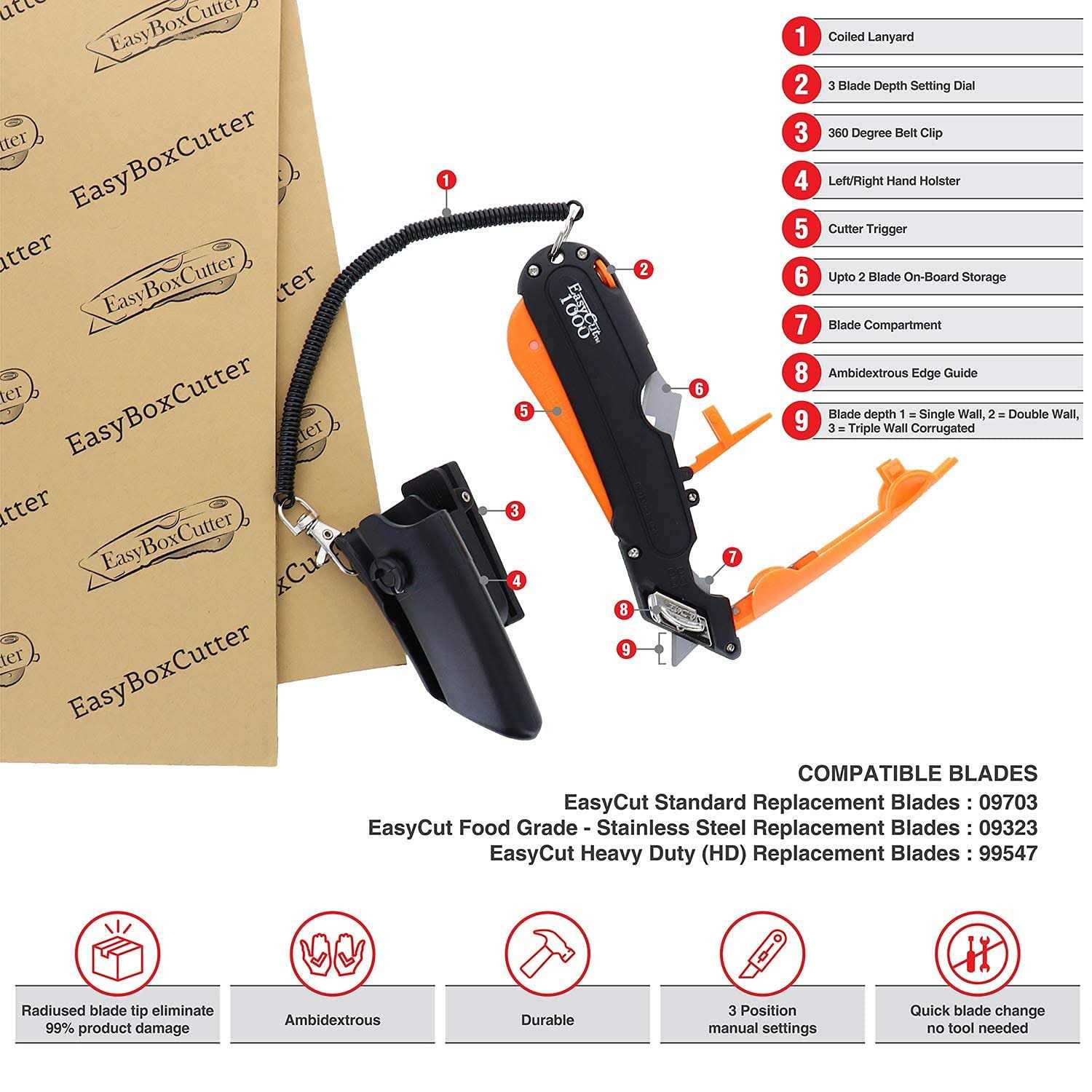 Modern Box Cutter, 3 blade depth setting, Squeeze Trigger and Edge ...