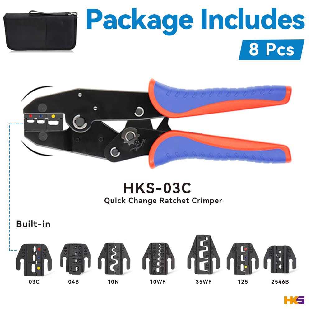 hks ratcheting crimping tool set 8 pcs quick exchange jaw for heat shrink terminals - Hardware ...