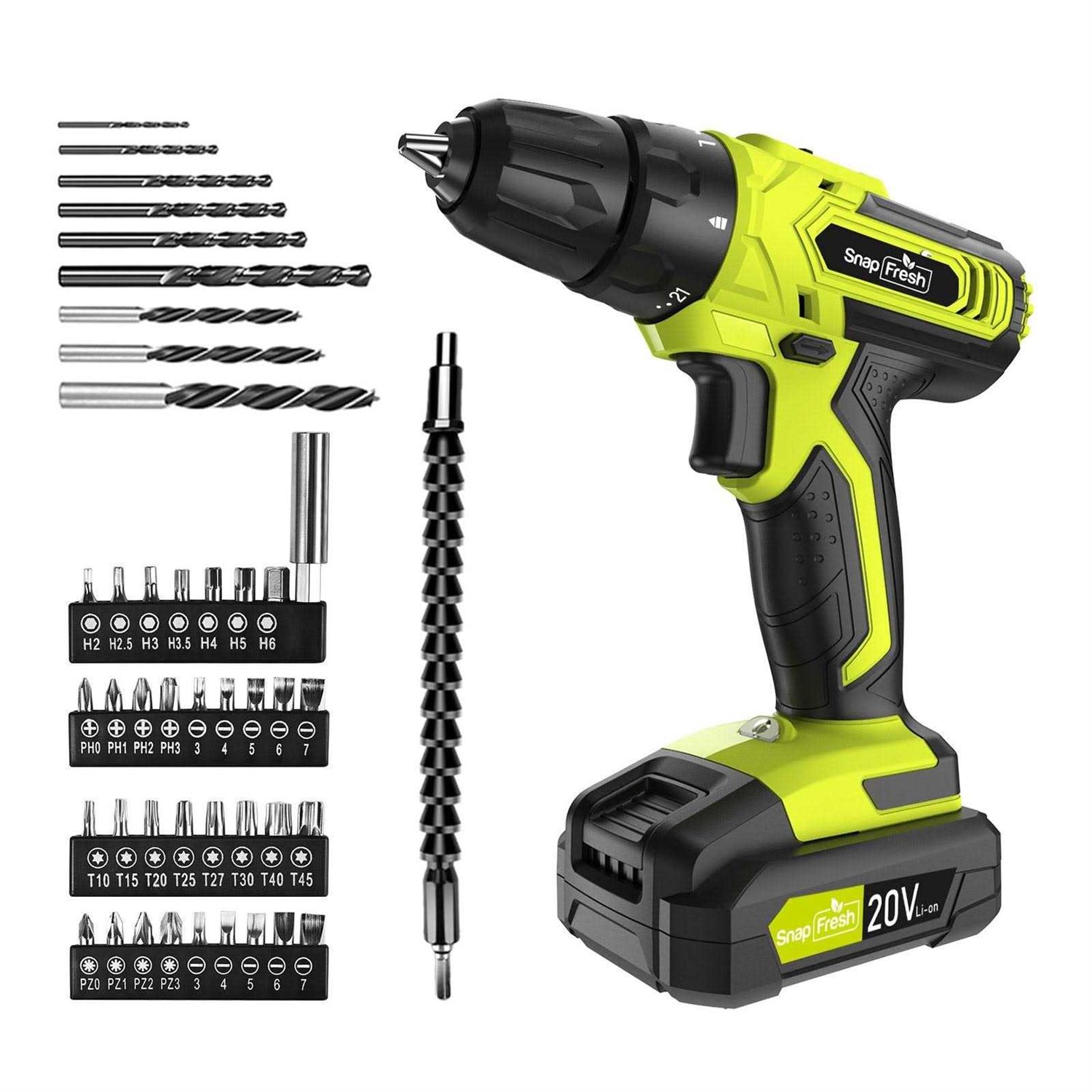 Cordless Drill Snapfresh 20V Cordless Drill with Battery and Charger ...
