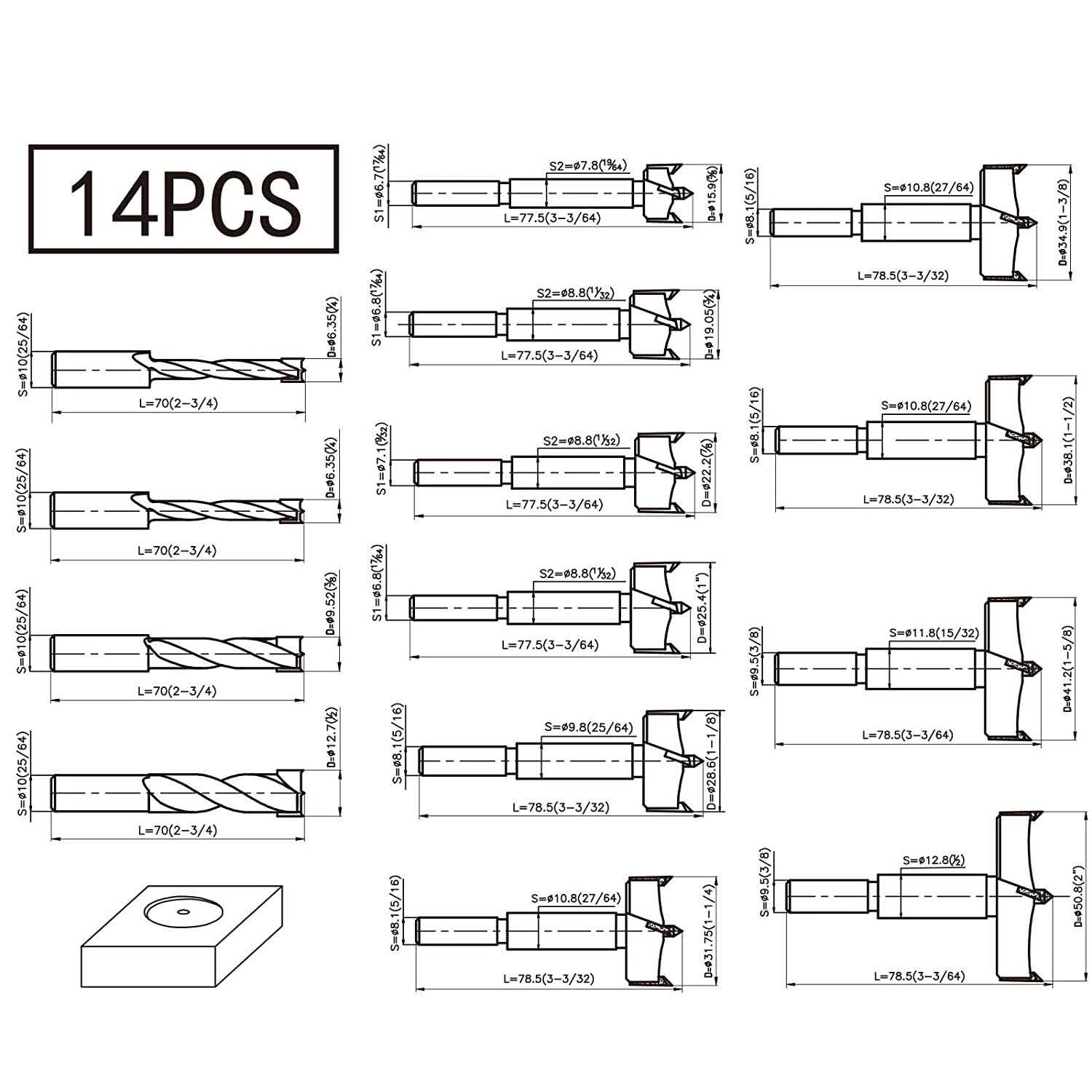 KOWOOD Forstner Bit Set Wood Drilling w/Carbide Tipped - Hardware&Tools ...