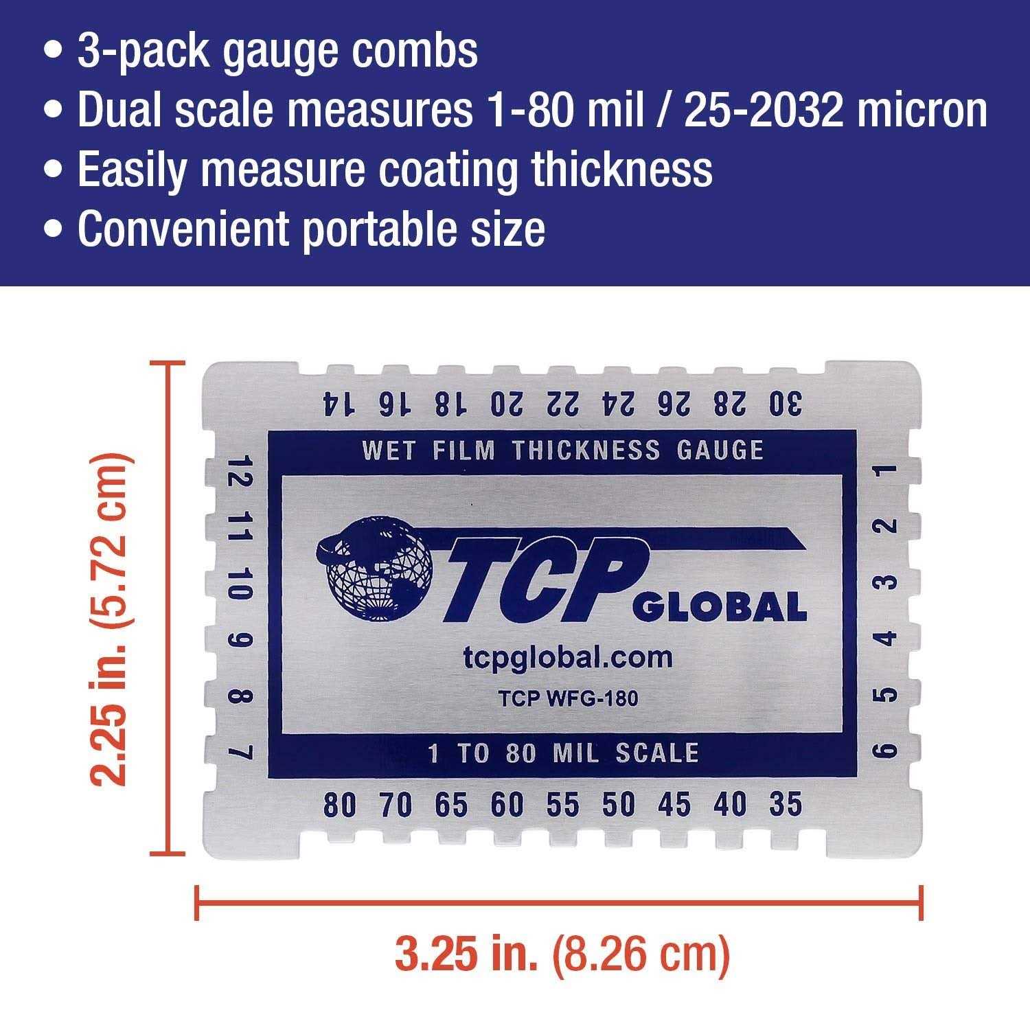 Tcp Global Wet Film Thickness Gauge Comb, 1-80 Mil Scale, Step and ...