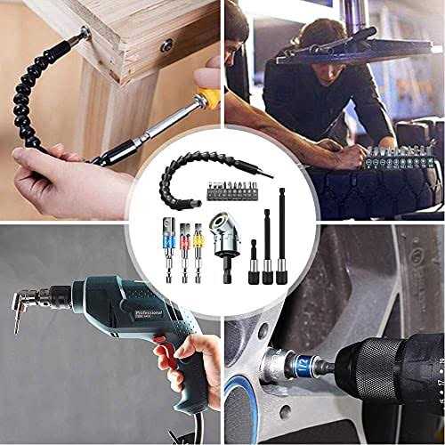 Flexible Drill Bit Extension Set 9pcs,Hex Shank 105°Right Angle Drill Bit Attachment,3pcs ...