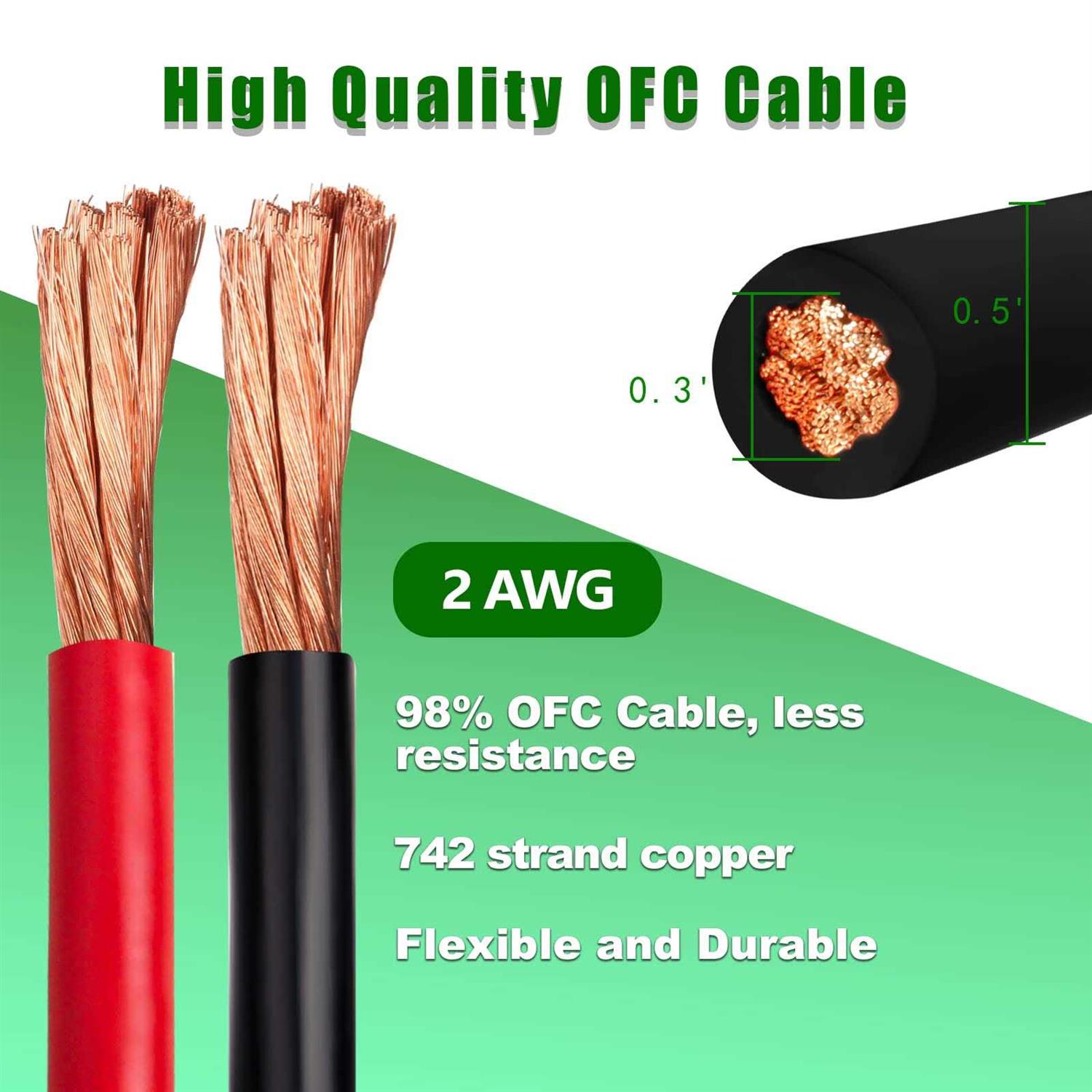 Kimbluth 2 Gauge Battery Cable Oxygen Free Copper Wire, 10ft 2 AWG ...