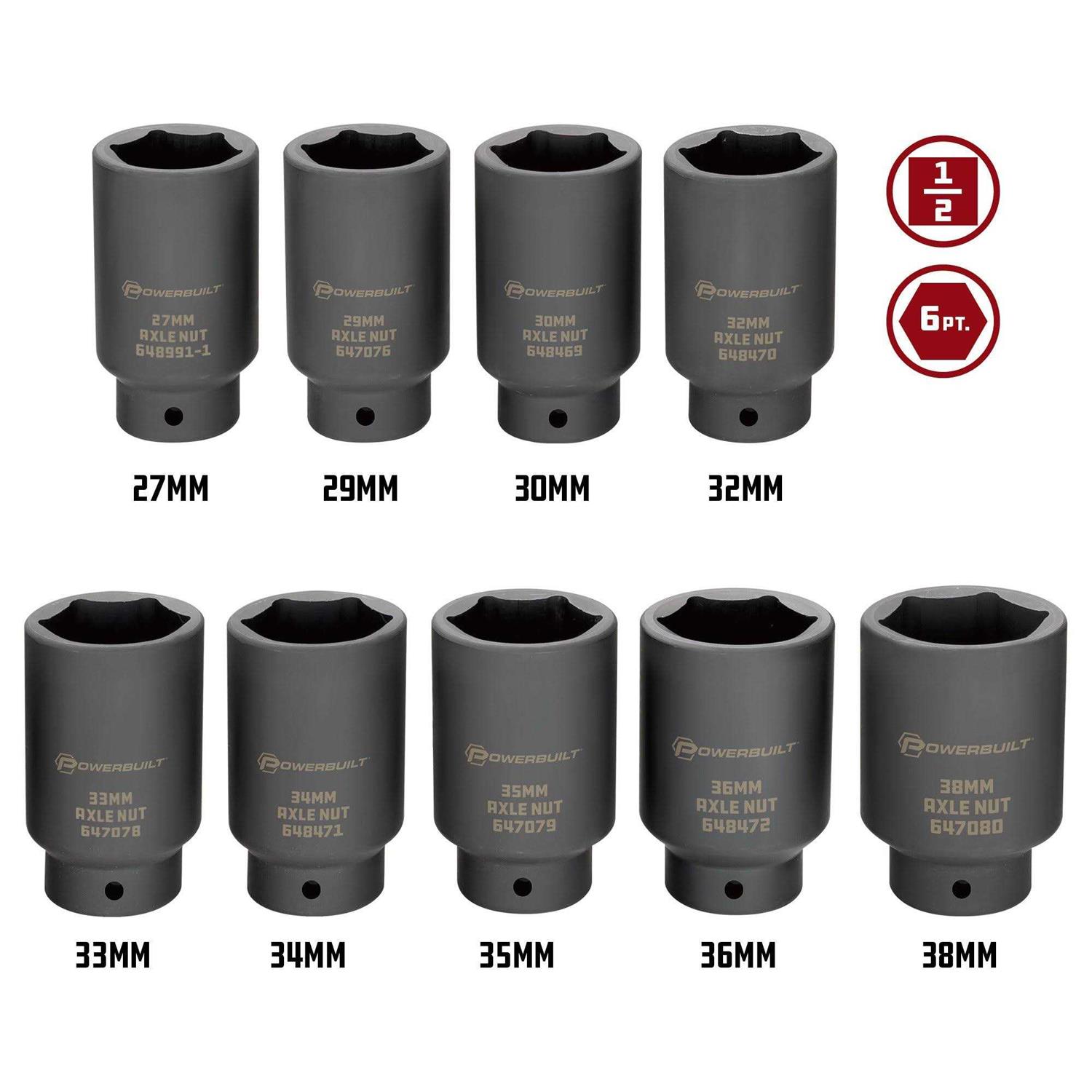 Powerbuilt 9 Piece Deluxe Axle Nut Socket Set - Hardware&Tools Online Store
