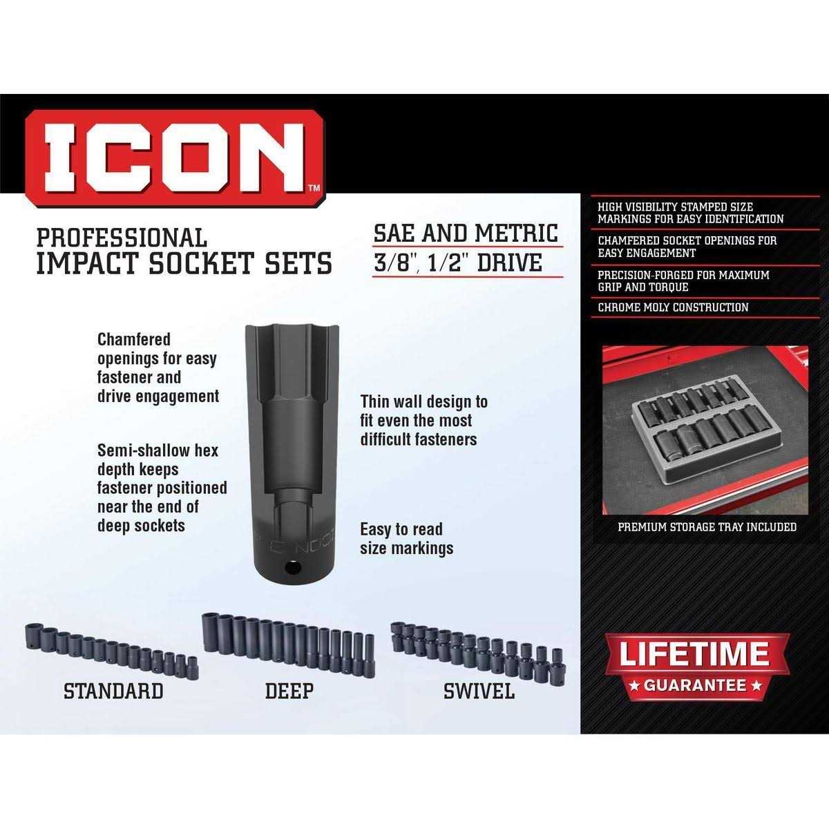Icon 3/8 in. Drive SAE Professional Impact Socket Set - Hardware&Tools ...