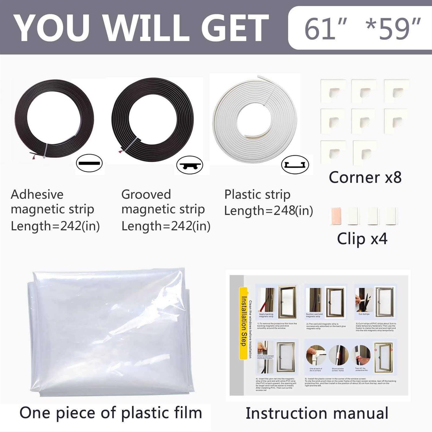 Magnetic Window Insulation kit Heavy Duty Film with Full Frame Magnetic ...