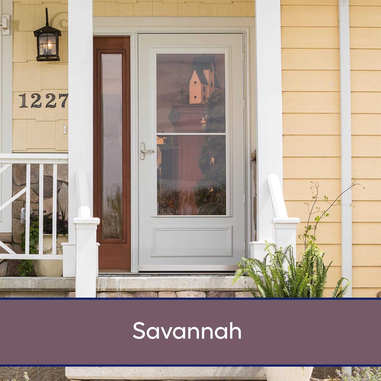 LARSON Savannah 36-in x 81-in White Mid-view Retractable Screen Wood ...