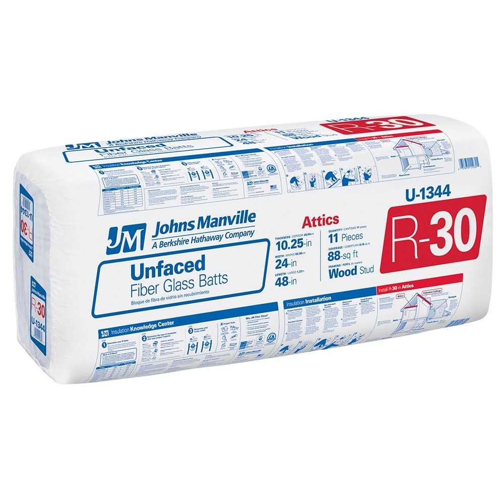 Johns Manville R 30 Attic 88-sq ft Unfaced Fiberglass Batt Insulation ...