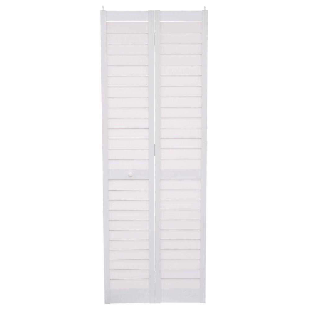 Home Fashion Technologies 32 in. x 80 in. 3 in. Louver/Louver White PVC ...